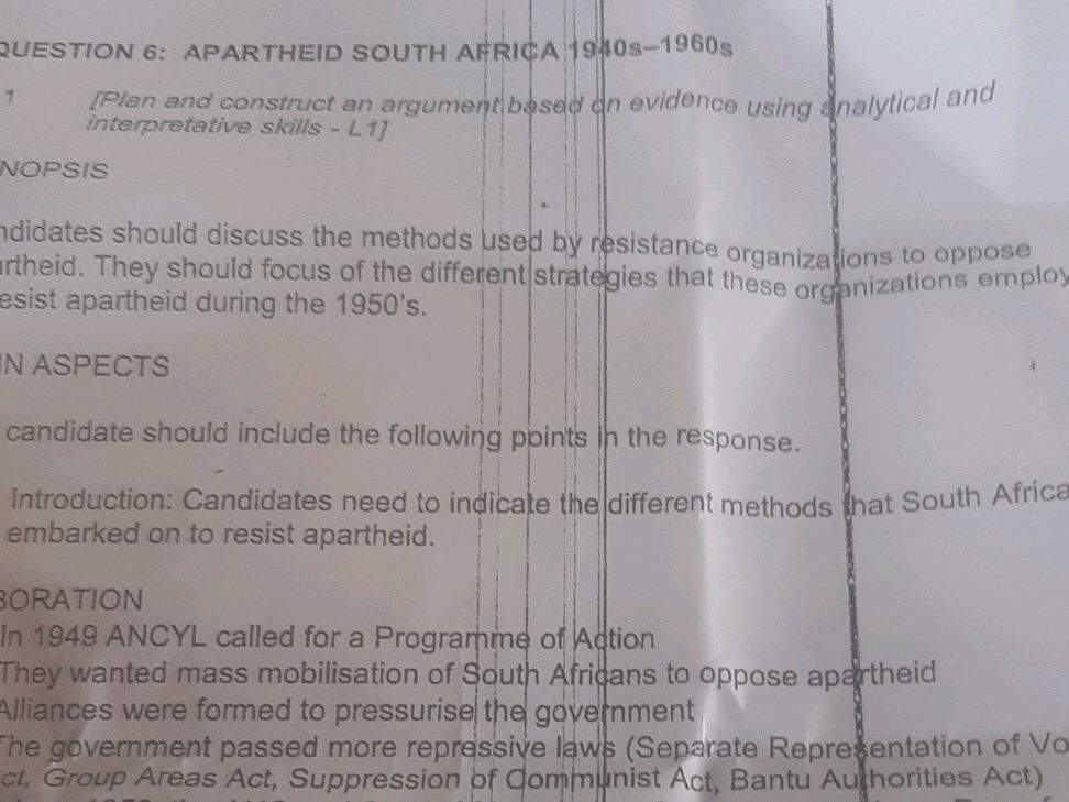 QUESTION 6: APARTHEID SOUTH AFRICA | StudyX
