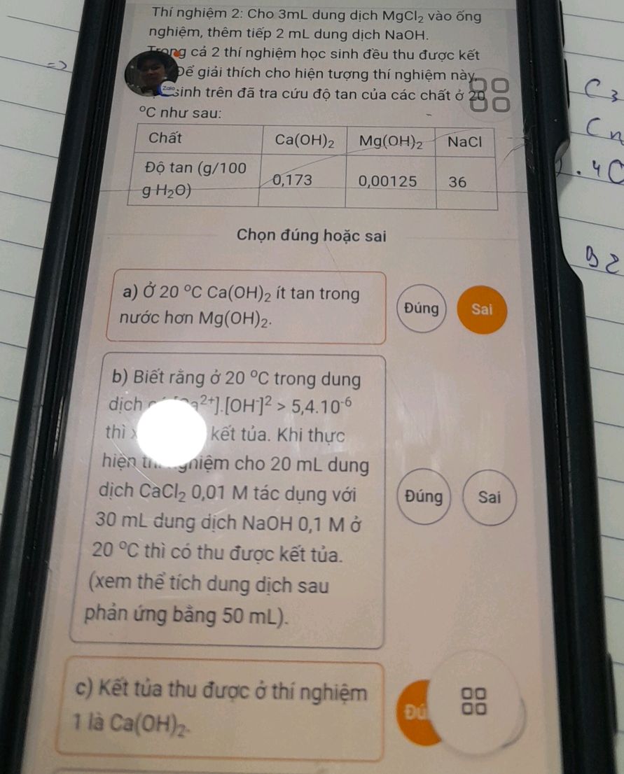 Thí nghiệm 2: Cho 3mL dung dịch MgCl2 vào | StudyX