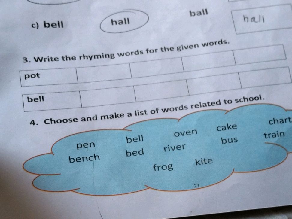 3. Write the rhyming words for the given | StudyX