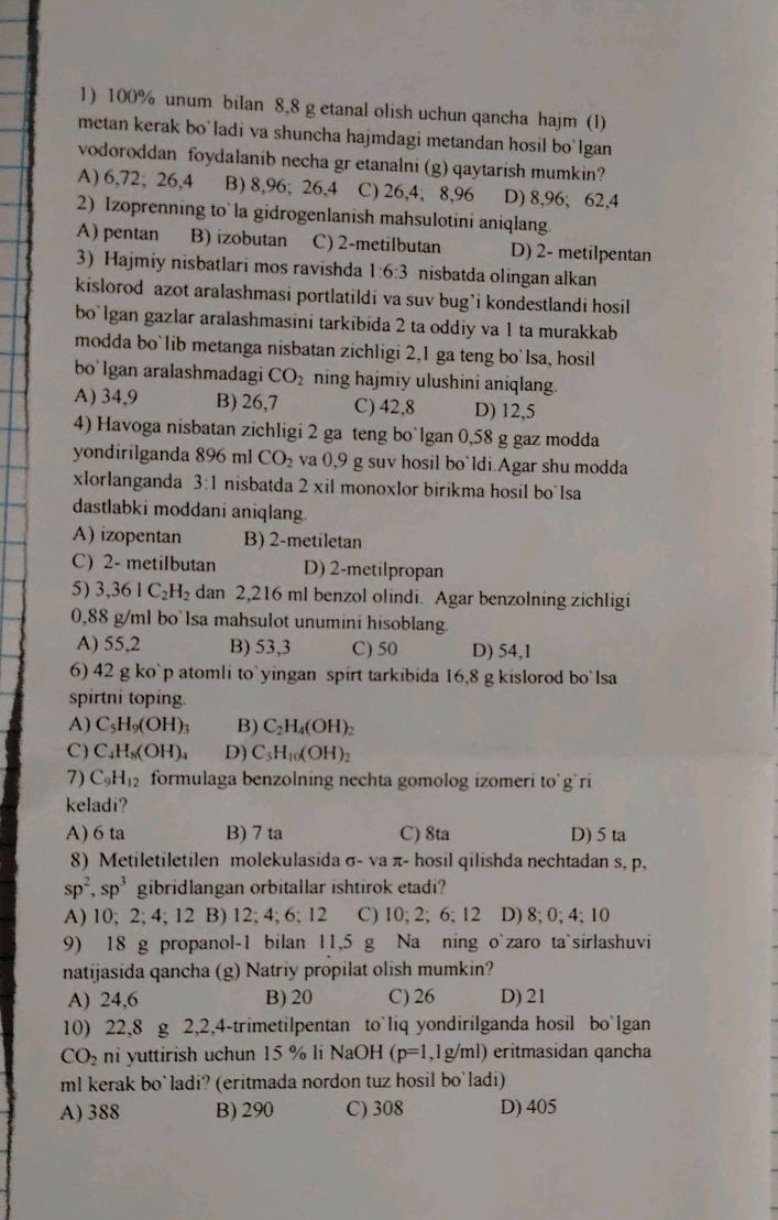 1) $100 \%$ unum bilan $8,8 \mathrm{~g}$ | StudyX