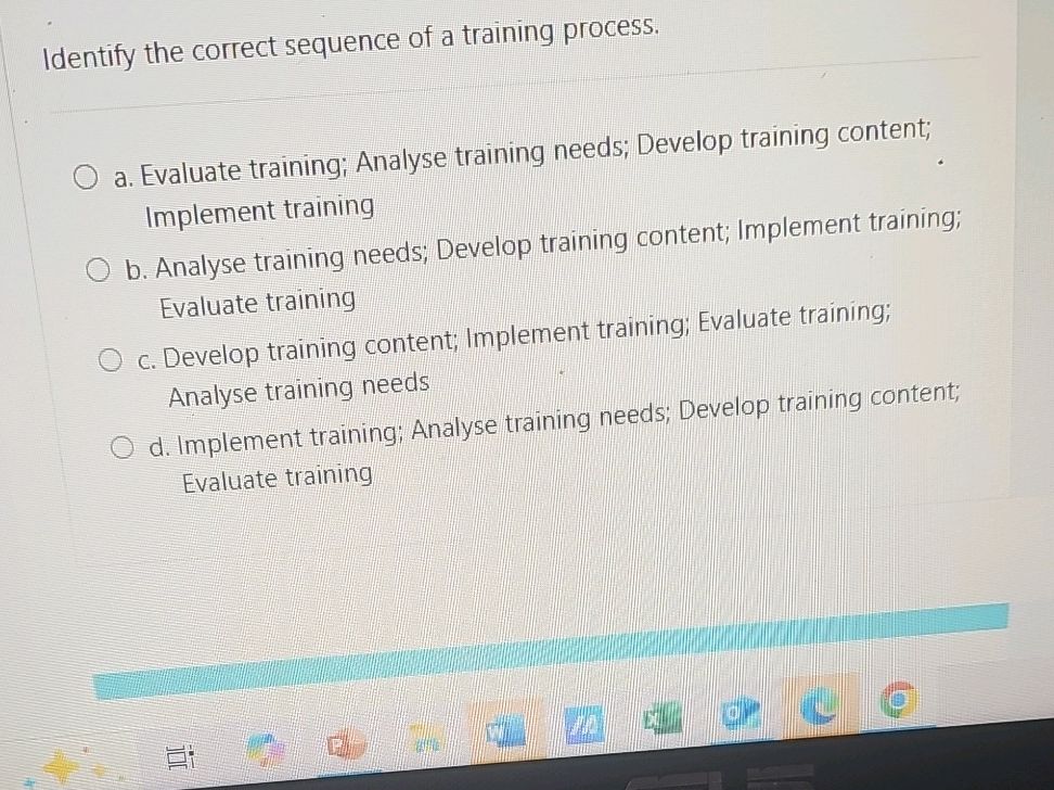 Identify the correct sequence of a training | StudyX