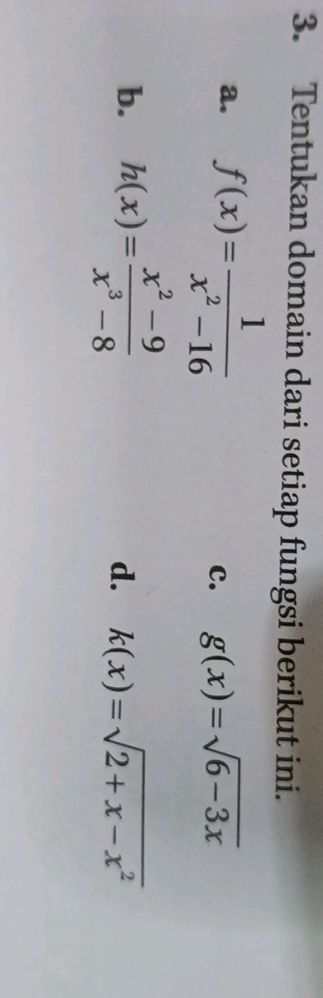 3. Tentukan domain dari setiap fungsi | StudyX