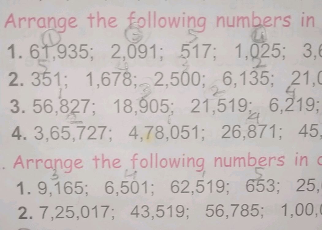 Arrange the following numbers in 1. 61,935; | StudyX