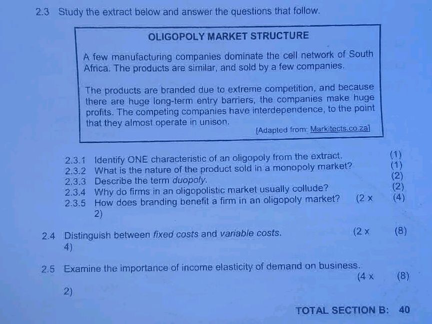 2.3 Study the extract below and answer the | StudyX