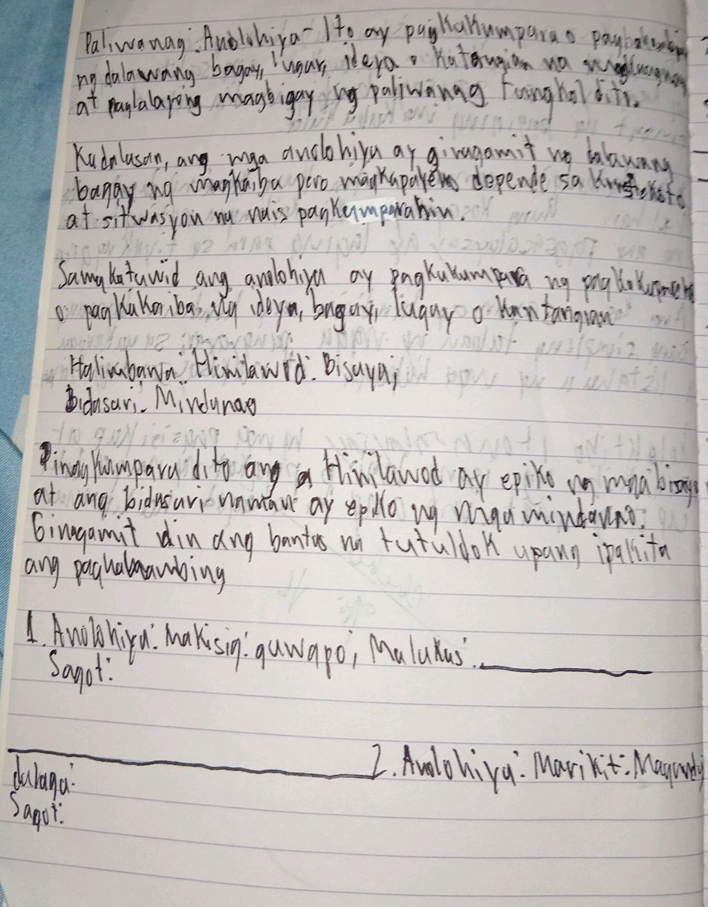 1. Anolohiya: Makisig: guwapo, Malukas... | StudyX