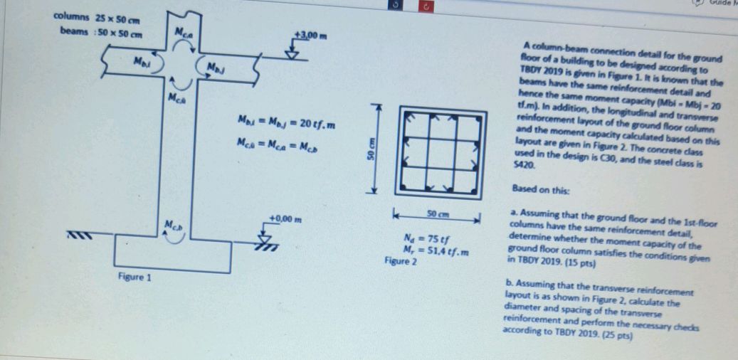 A column-beam connection detail for the | StudyX