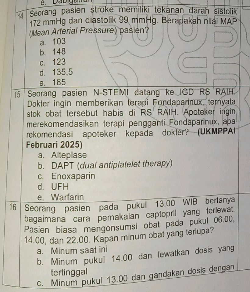 14. Seorang pasien stroke memiliki tekanan | StudyX