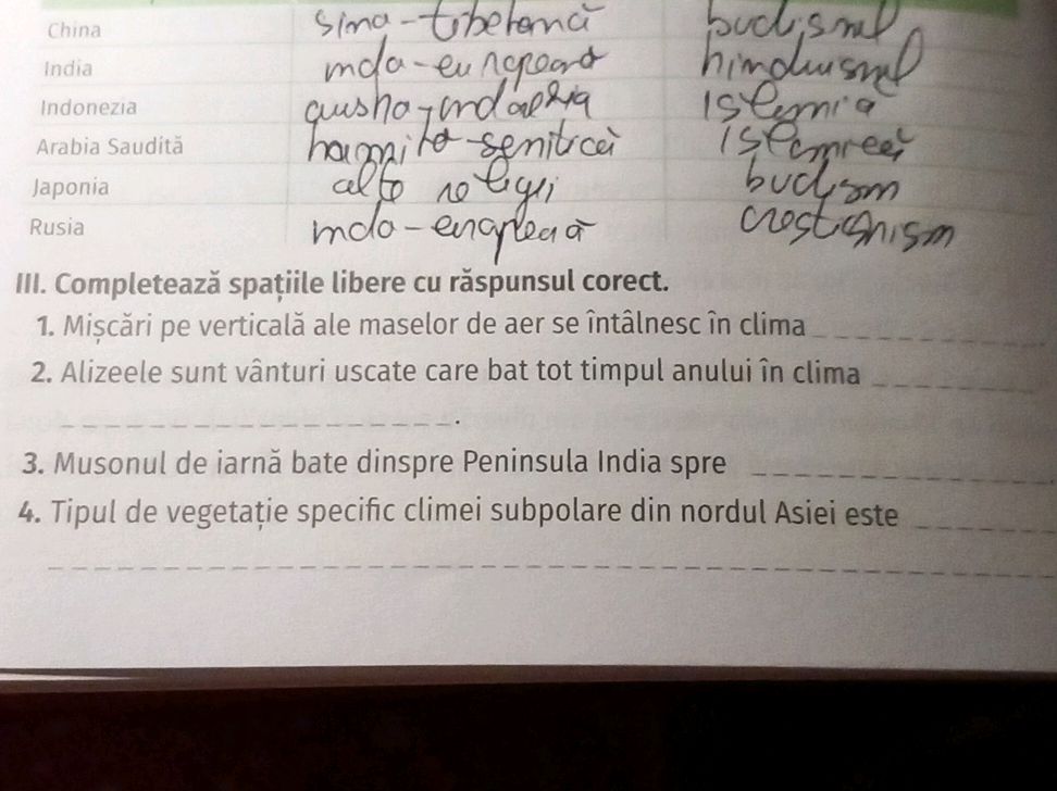 III. Completează spațiile libere cu | StudyX
