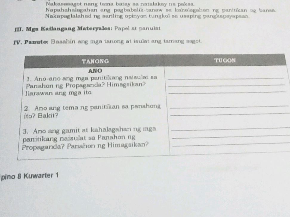 TANONG ANO 1. Ano-ano ang mga panitikang | StudyX