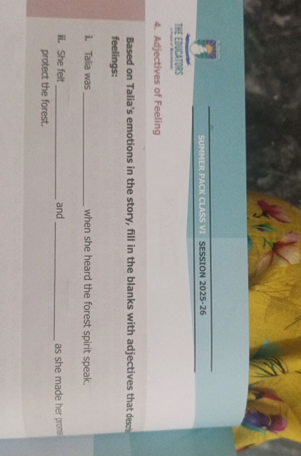 4. Adjectives of Feeling Based on Talia's | StudyX