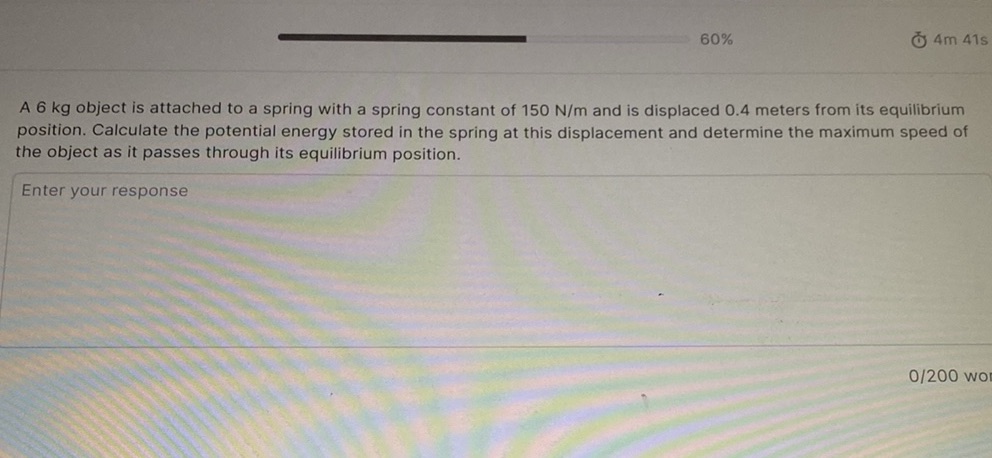 A 6 kg object is attached to a spring with a | StudyX