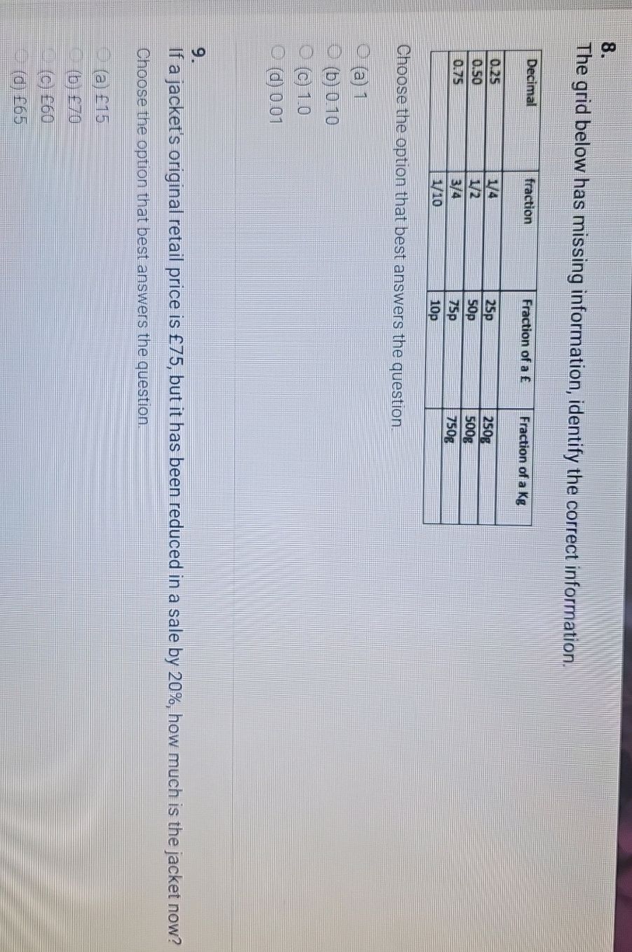 8. The grid below has missing information, | StudyX
