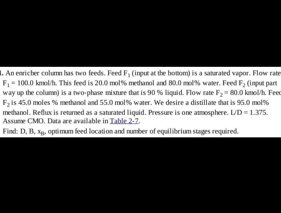 An enricher column has two feeds. Feed $F_1$ | StudyX