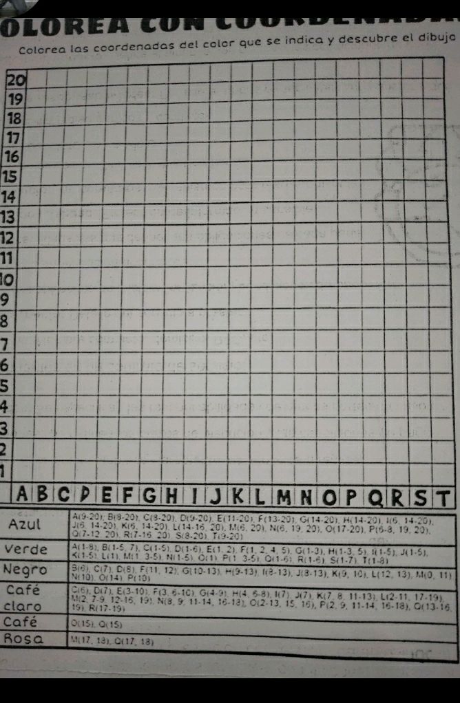 Colorea las coordenadas del color que se | StudyX