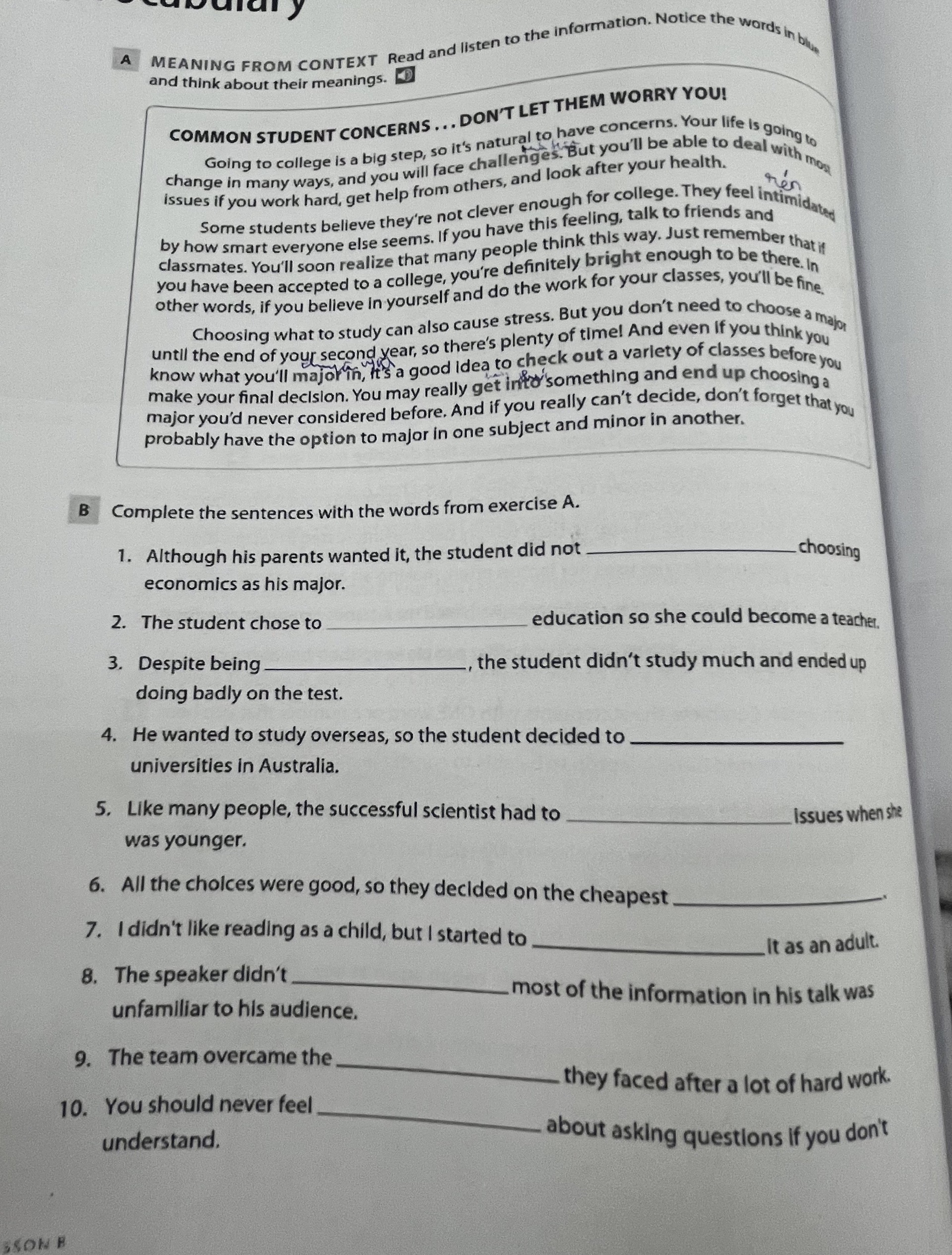 B Complete the sentences with the words from | StudyX