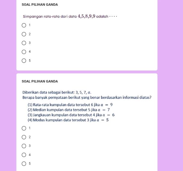 SOAL PILIHAN GANDA Simpangan rata-rata dari | StudyX