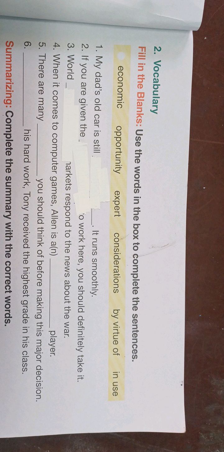 2. Vocabulary Fill in the Blanks: Use the | StudyX