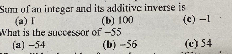 Sum of an integer and its additive inverse | StudyX