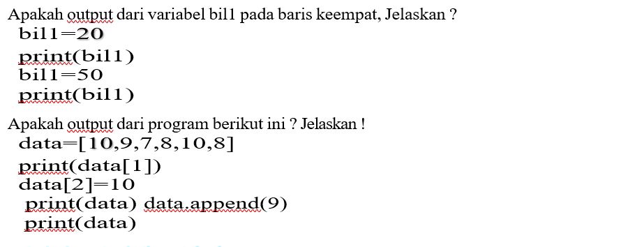 Apakah output dari variabel bill pada baris | StudyX