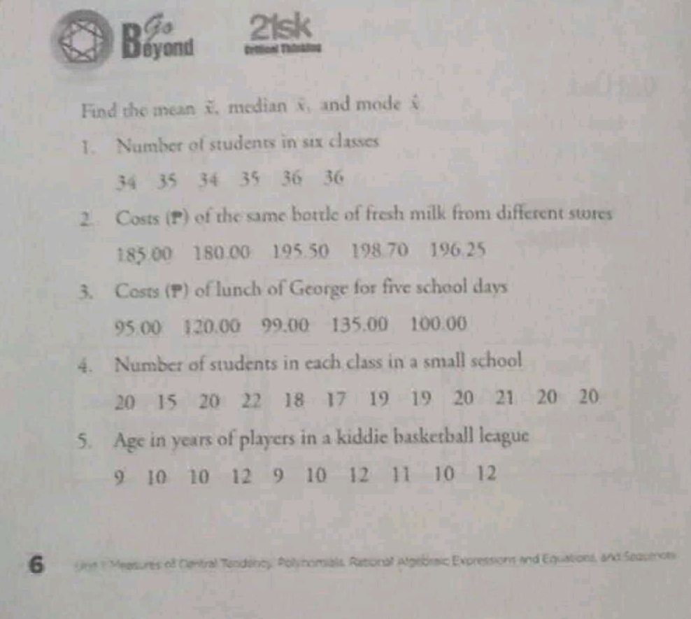 Find the mean $ {x}$, median ${x}$, and mode | StudyX