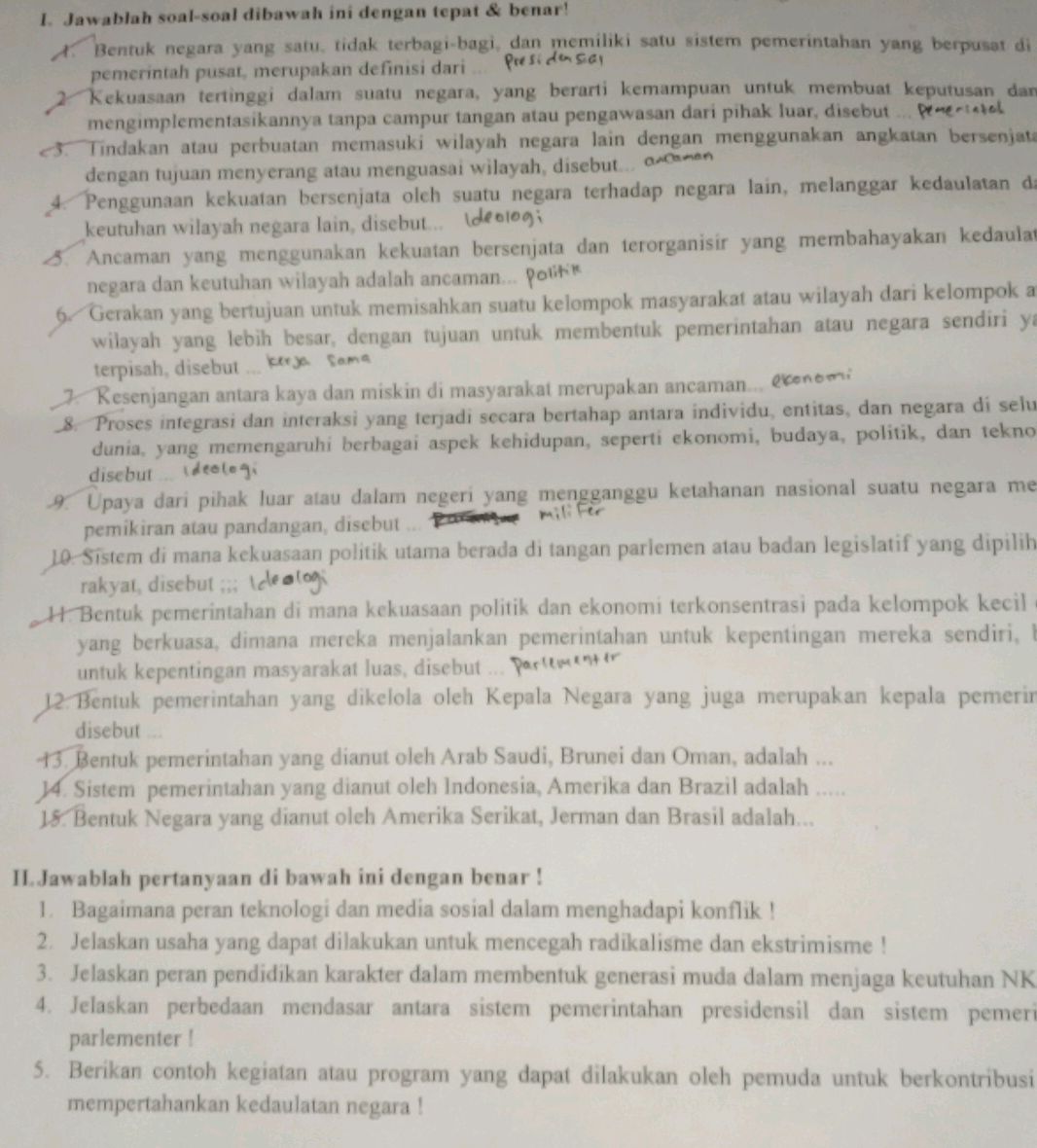 I. Jawablah soal-soal dibawah ini dengan