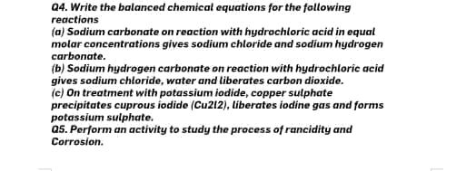 Q4. Write the balanced chemical equations | StudyX