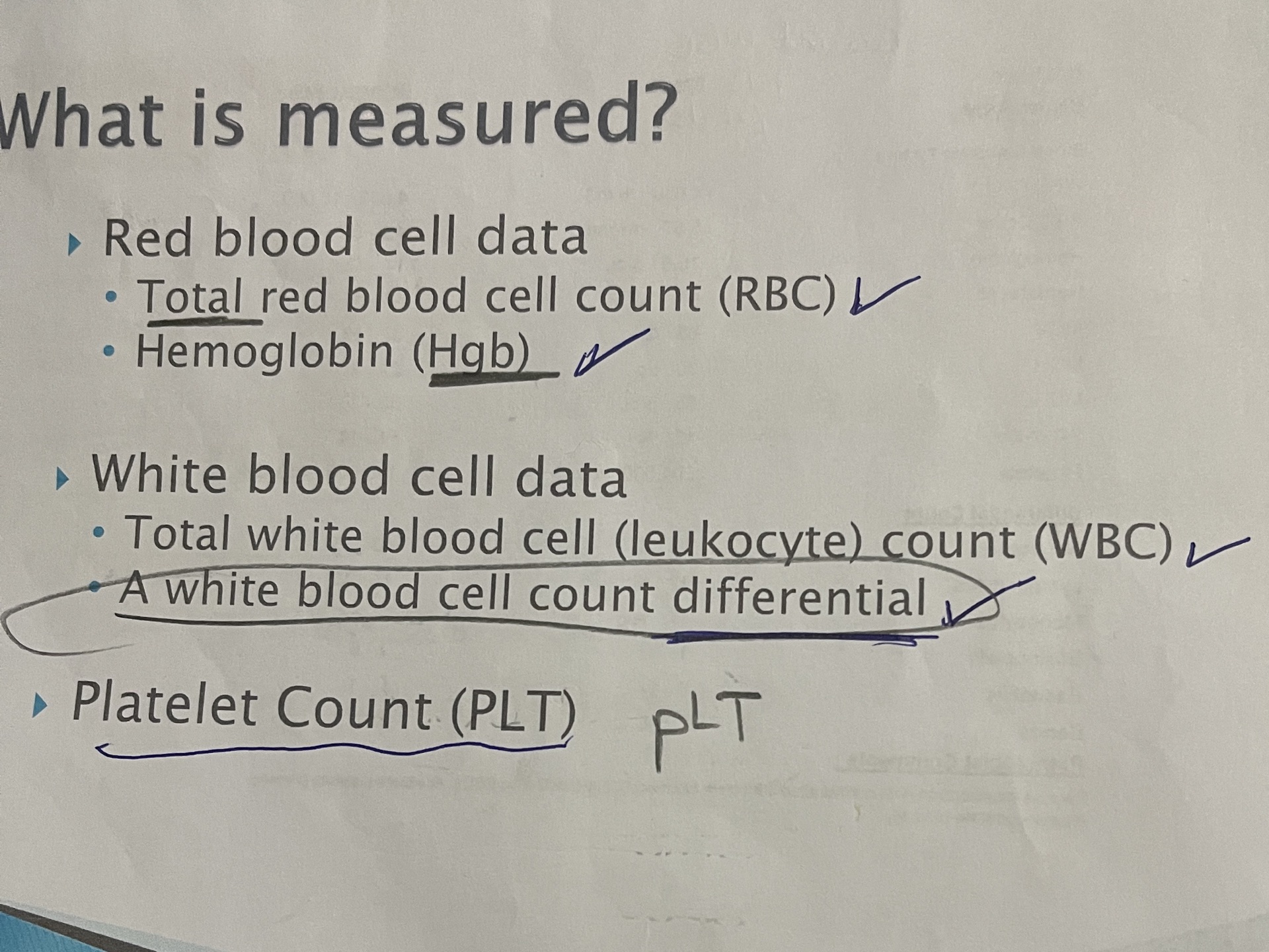 What is measured? * Red blood cell data | StudyX