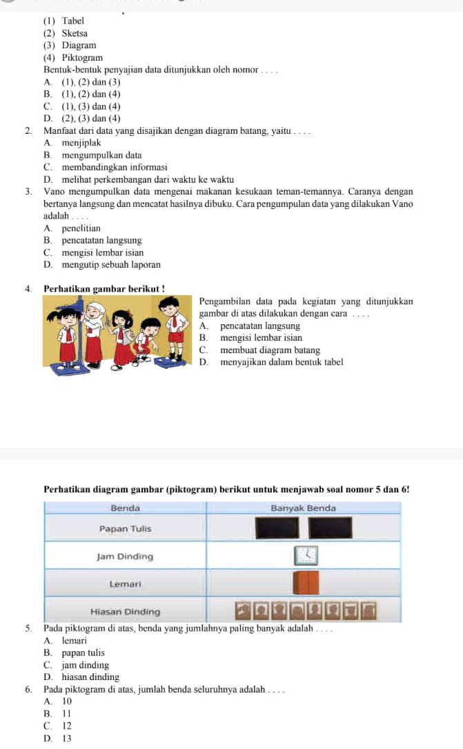(1) Tabel (2) Sketsa (3) Diagram (4) | StudyX