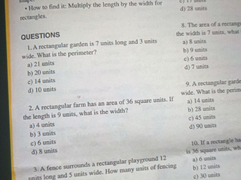 1. A rectangular garden is 7 units long and | StudyX