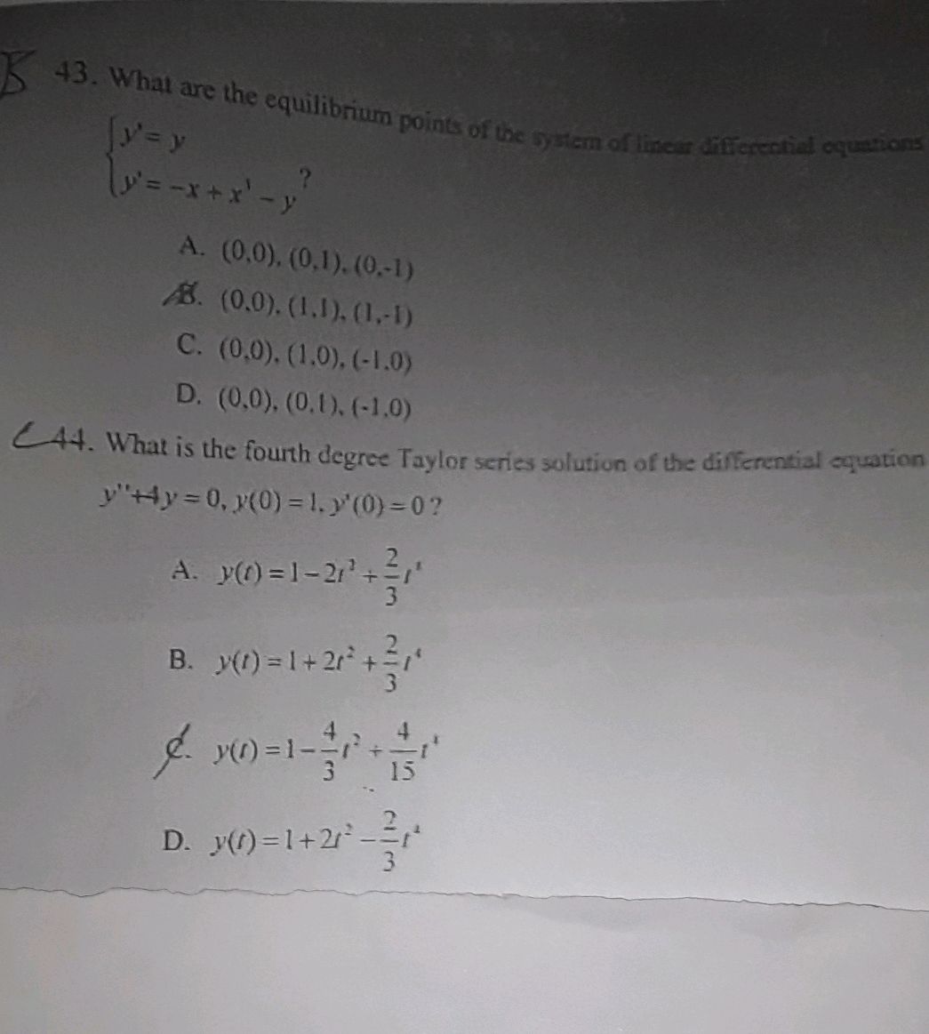 43. What are the equilibrium points of the | StudyX