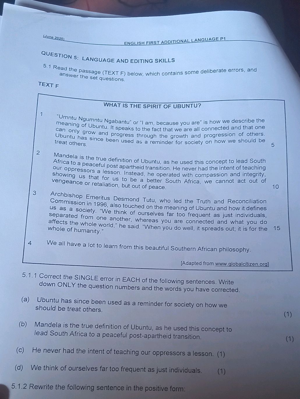 5. QUESTION 5: LANGUAGE AND EDITING SKILLS | StudyX