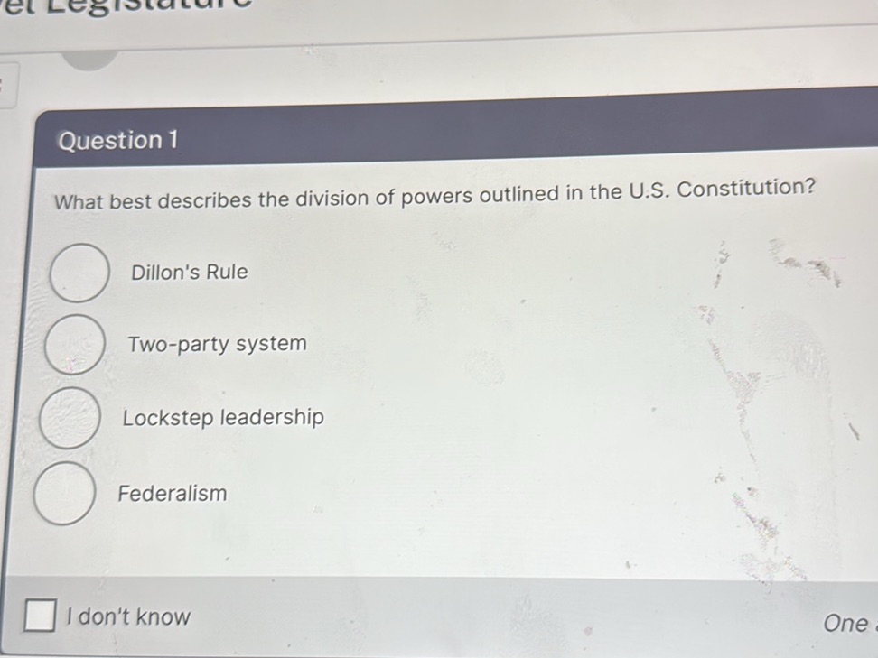What best describes the division of powers | StudyX