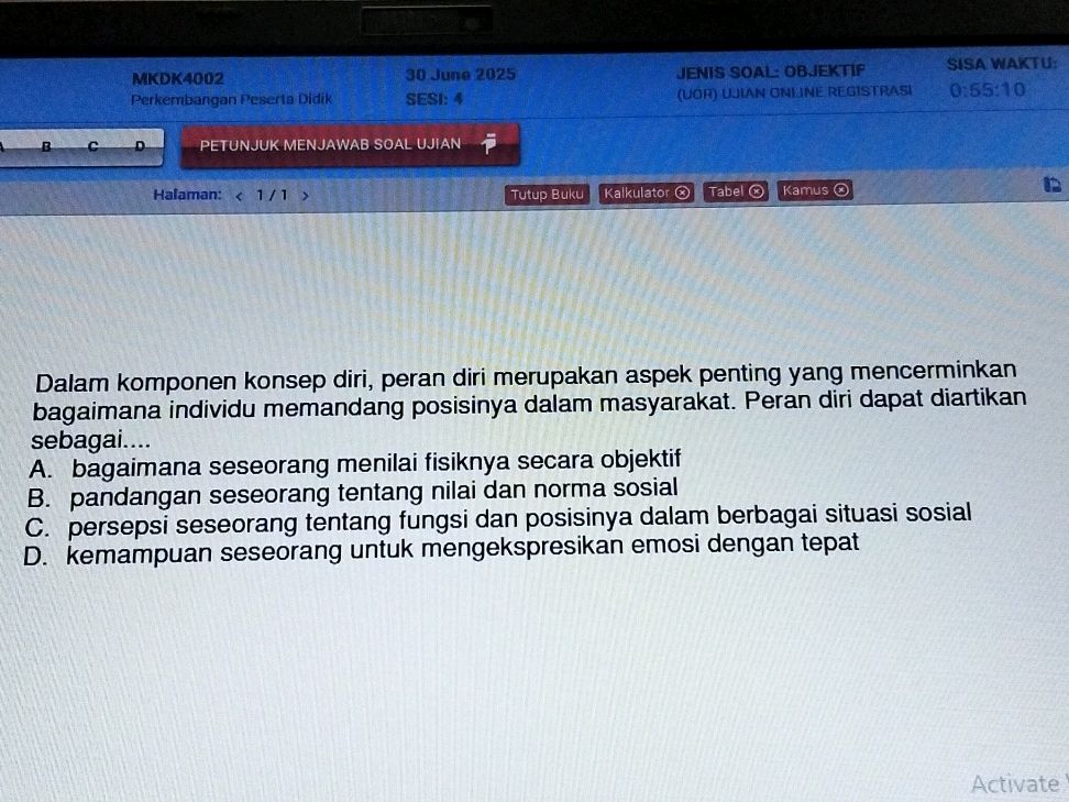 Dalam komponen konsep diri, peran diri | StudyX