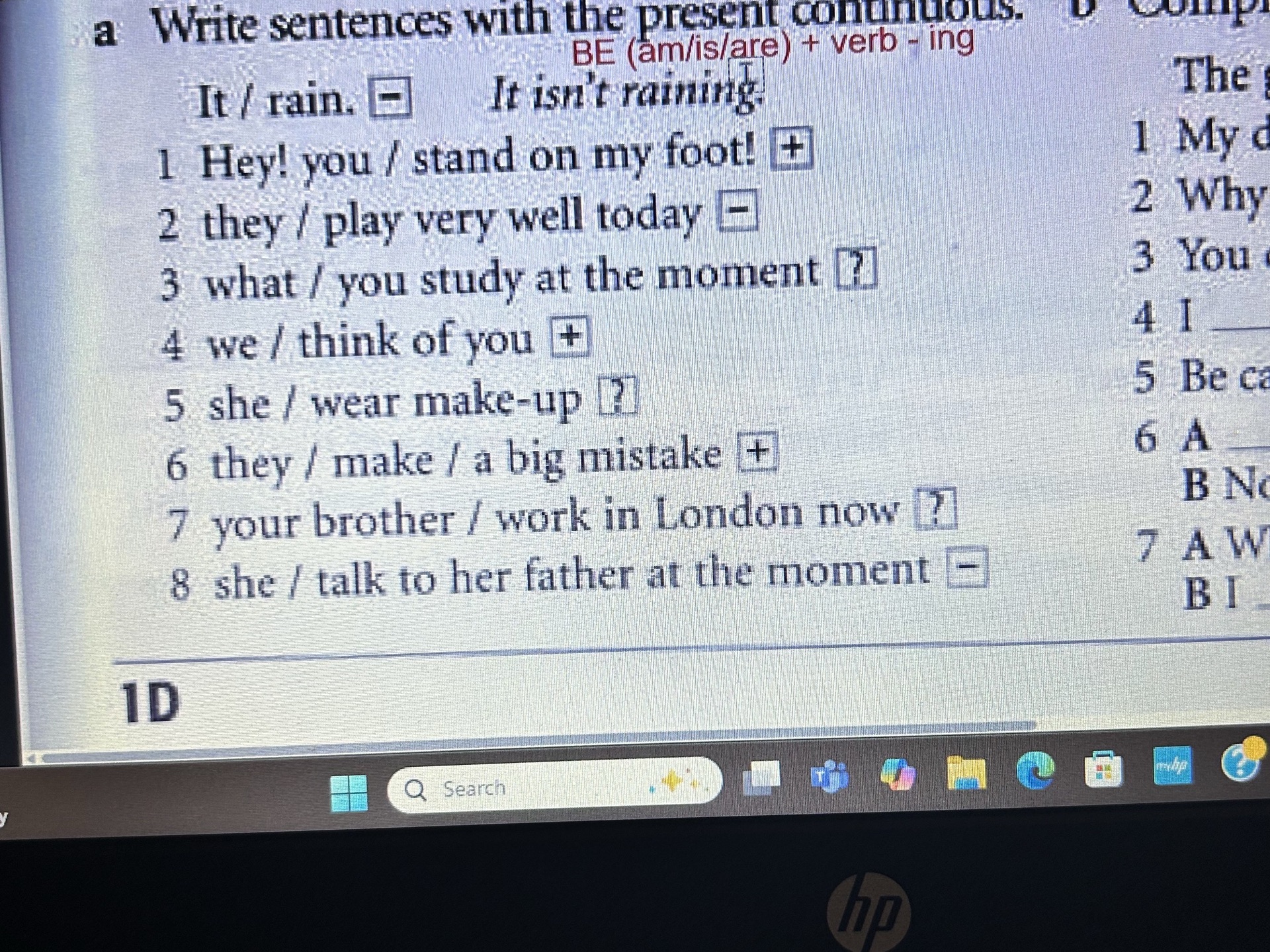 a Write sentences with the present | StudyX