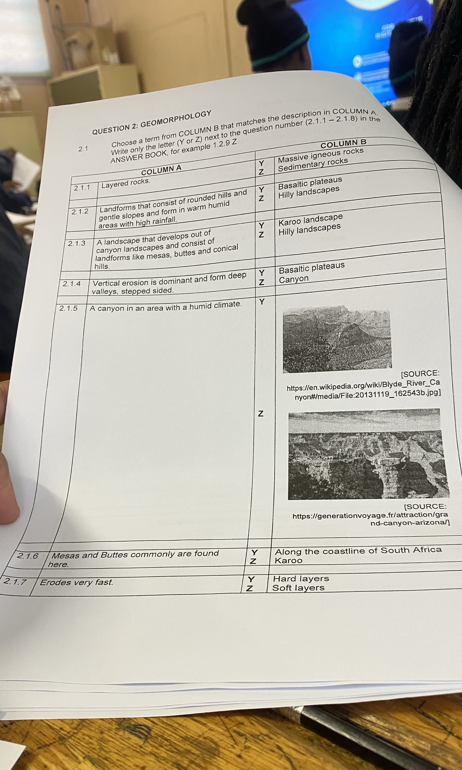 QUESTION 2: GEOMORPHOLOGY Choose a term from