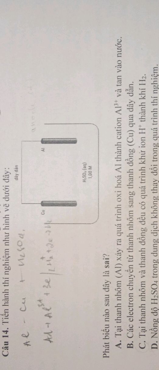 Câu 14. Tiến hành thí nghiệm như hình vẽ | StudyX