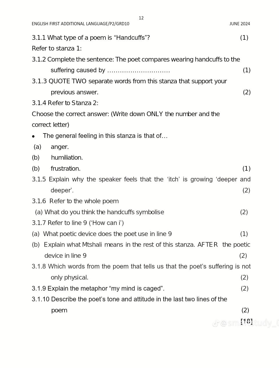 3.1.1 What type of a poem is "Handcuffs"? | StudyX