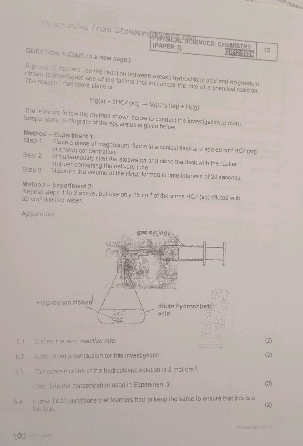 Mg(s) + 2HCl (aq) → MgCl2 (aq) + H2(g) | StudyX
