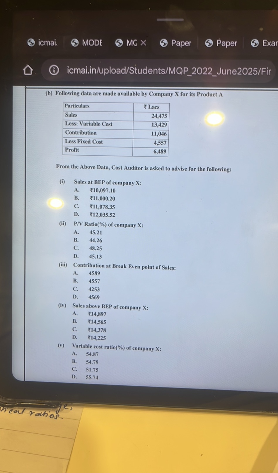 (b) Following data are made available by | StudyX