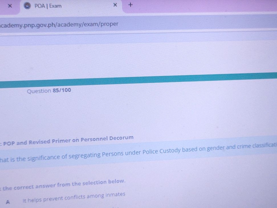 Question 85/100 : POP and Revised Primer on | StudyX