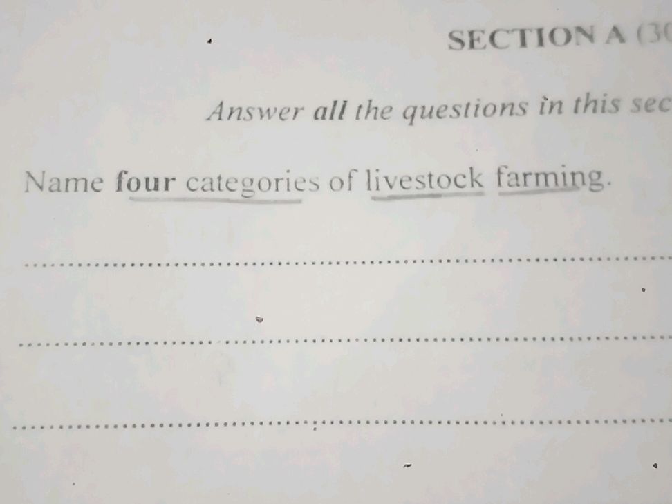 Name four categories of livestock farming. | StudyX