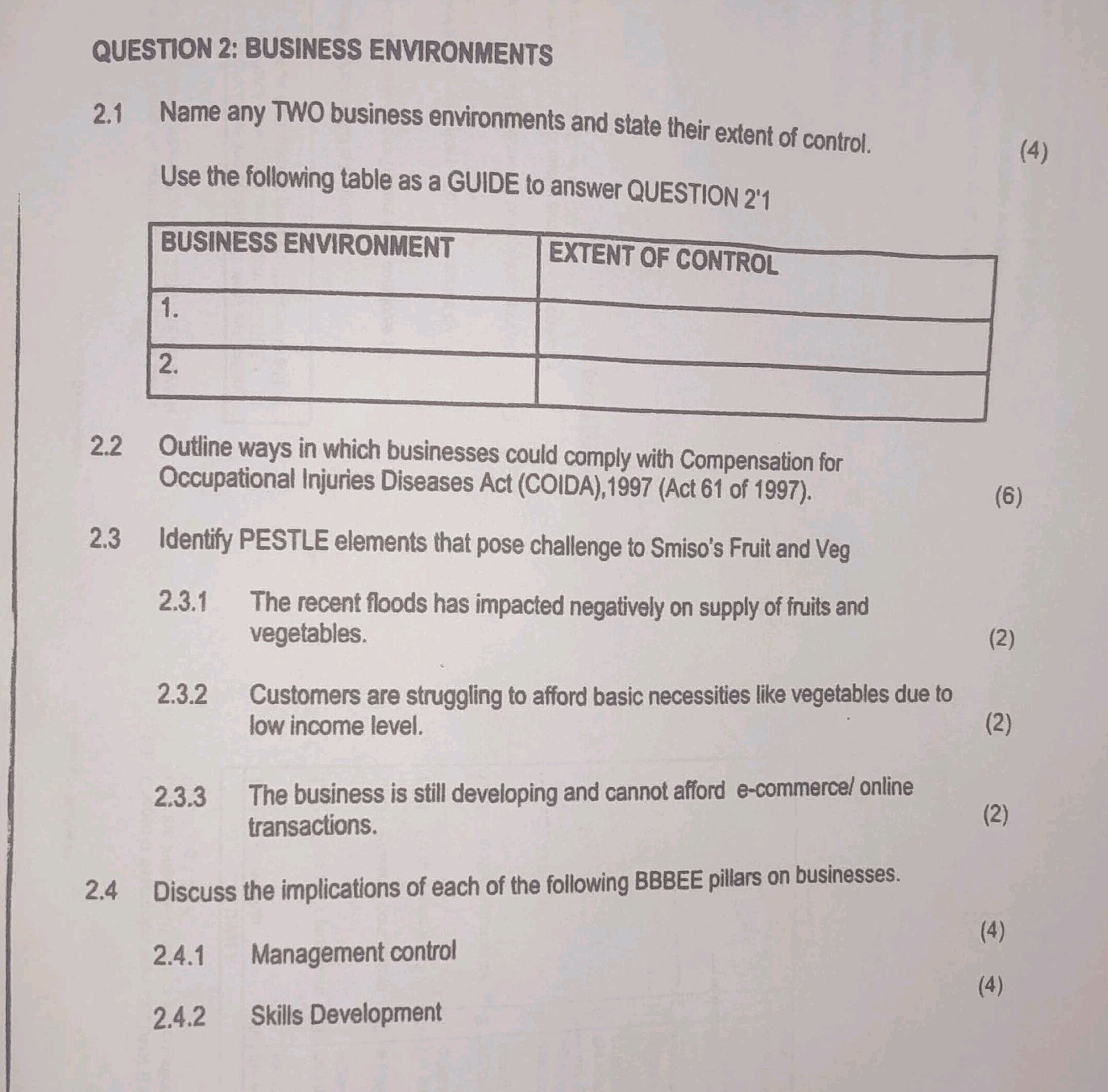 QUESTION 2: BUSINESS ENVIRONMENTS 2.1 Name | StudyX