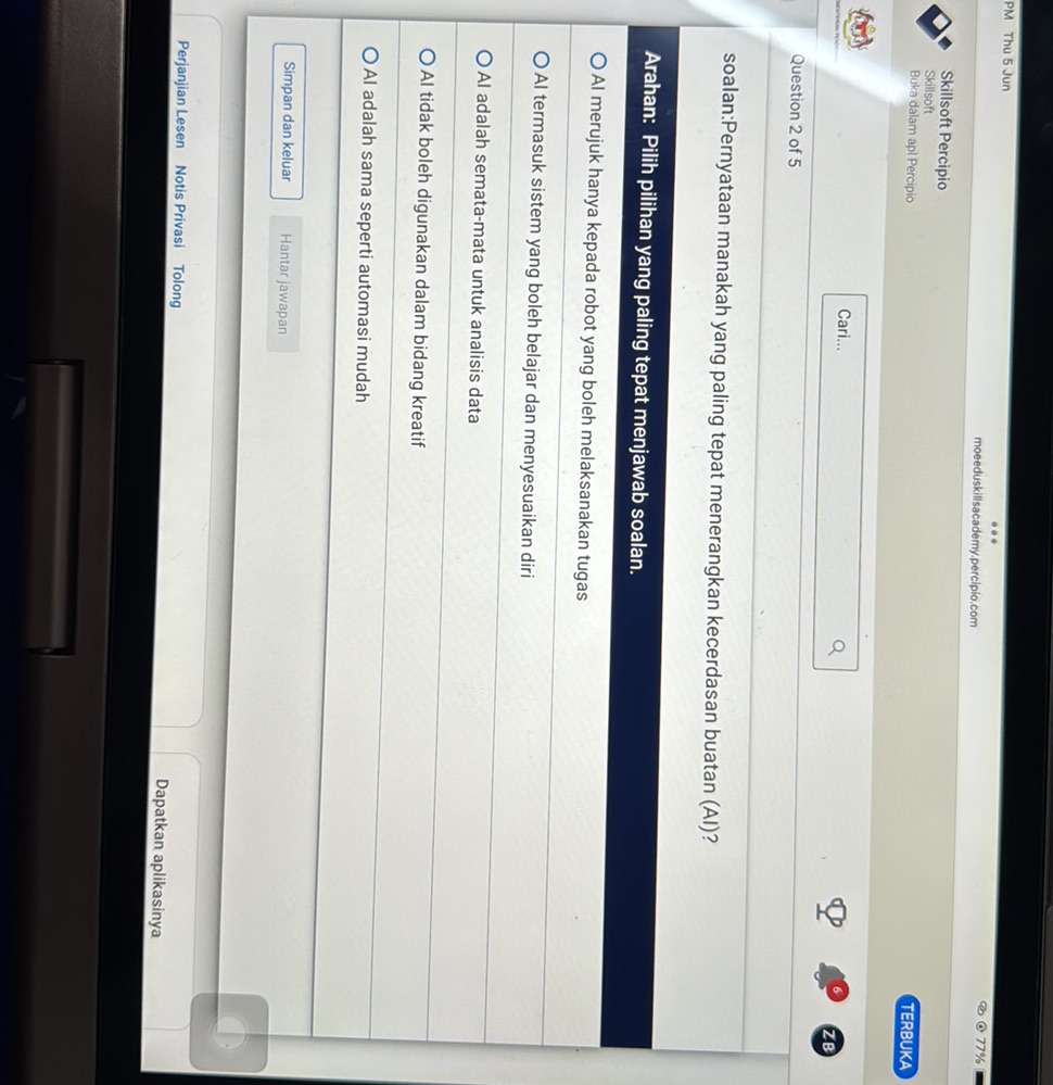 Soalan: Pernyataan manakah yang paling tepat | StudyX