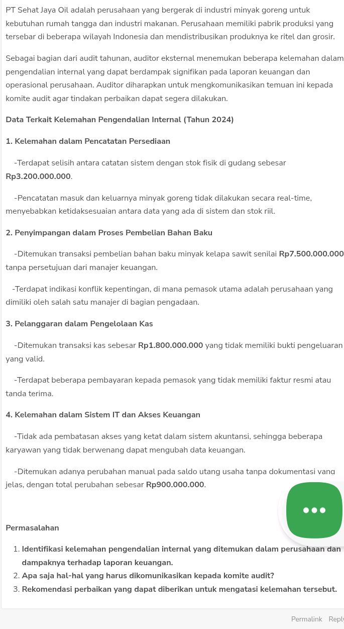 1. Identifikasi kelemahan pengendalian | StudyX