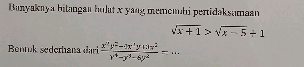 Banyaknya bilangan bulat $x$ yang memenuhi | StudyX