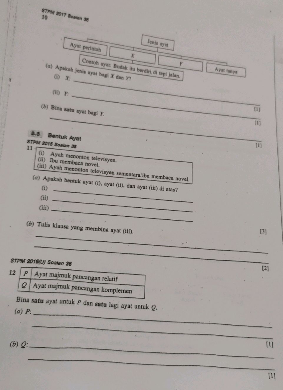STPM 2017 Soalan 36 10 Jenis ayat Ayat | StudyX