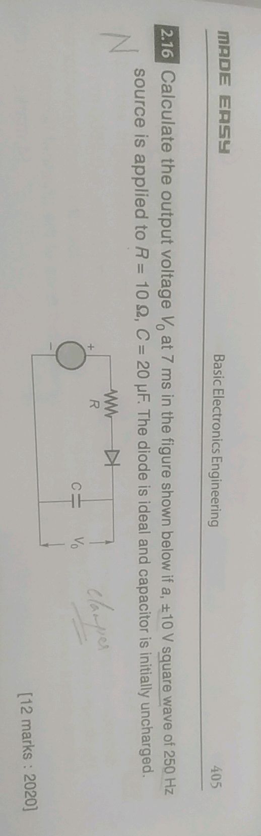 Calculate the output voltage $V_0$ at 7 ms | StudyX