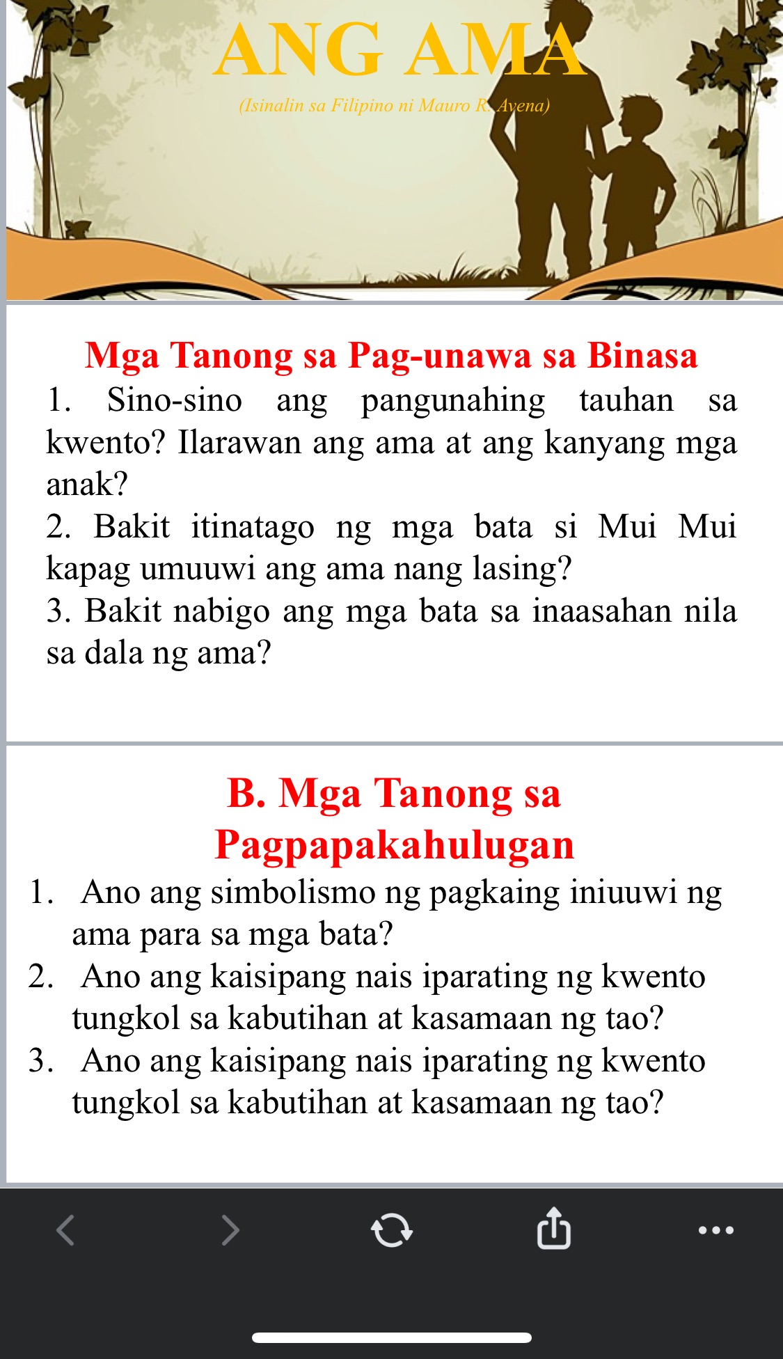 Mga Tanong sa Pag-unawa sa Binasa 1. | StudyX