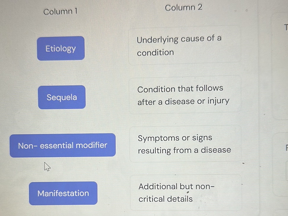 Match the terms in Column 1 with their | StudyX