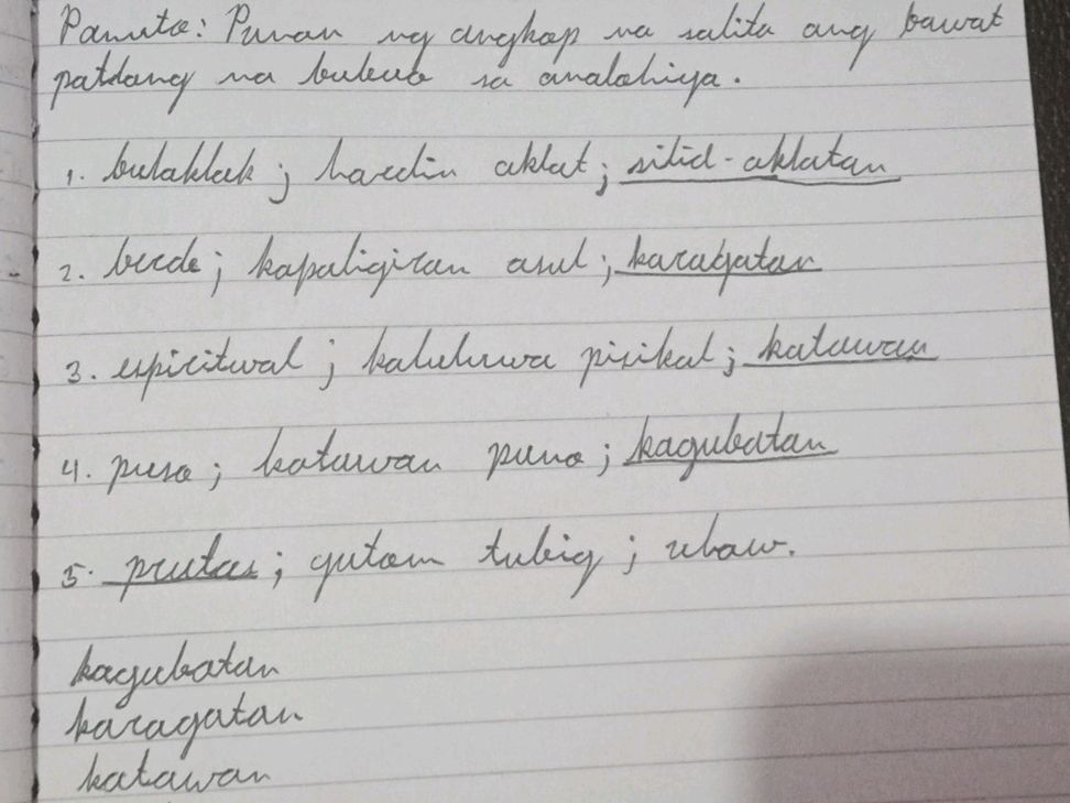 Pamita: Punan ng angkop na salita ang bawat | StudyX